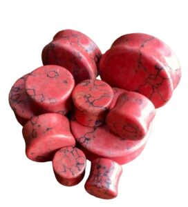 lobal domination pair of red turquoise organic stone plugs gauges - up to 38mm available! (7/8" (22mm))