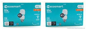 ecosmart 60w cfl soft white lightbulb-(2 pack=8 bulbs)