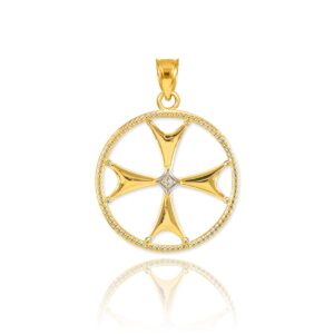 religious jewelry 10k yellow gold open design diamond-accented maltese cross charm pendant