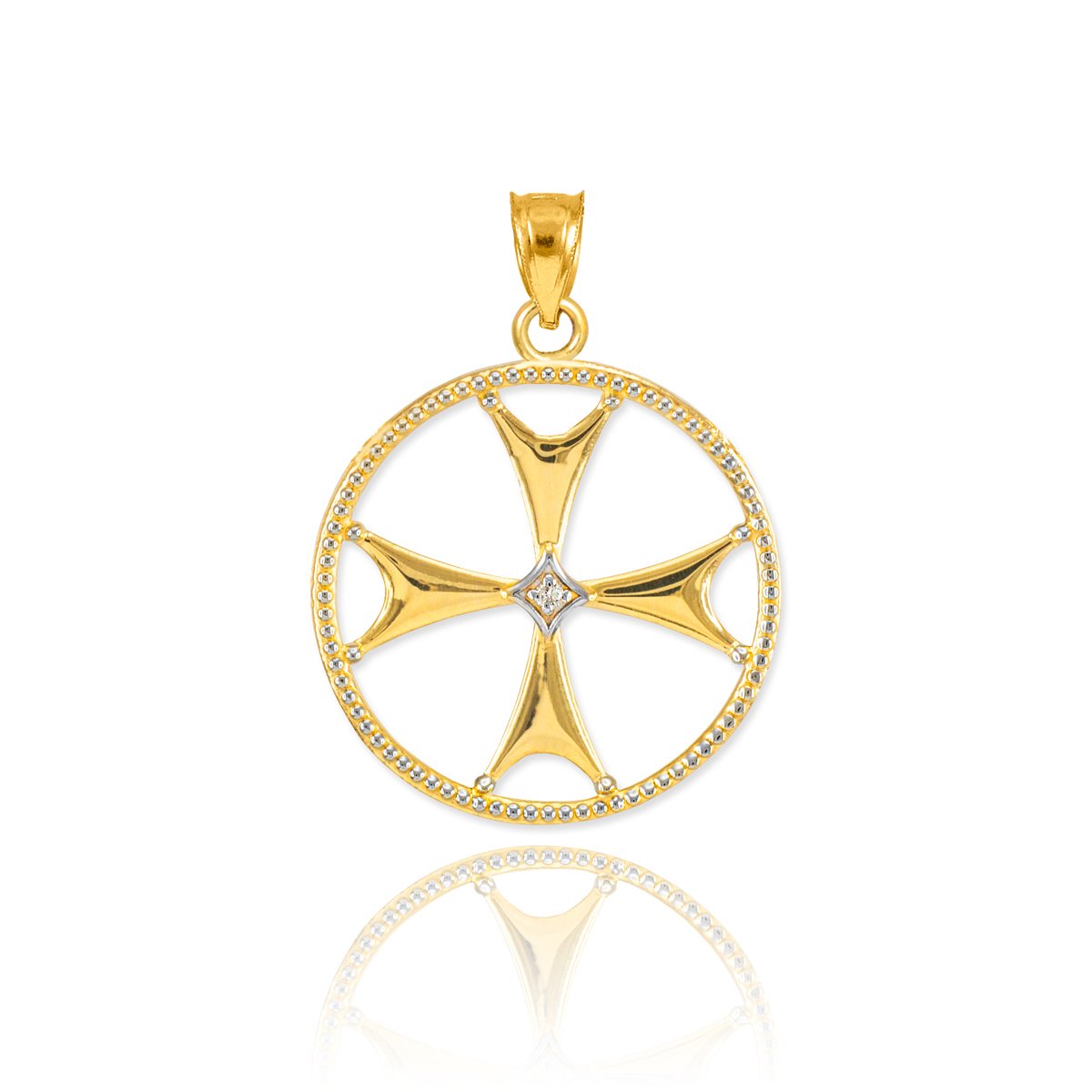 Religious Jewelry 10k Yellow Gold Open Design Diamond-Accented Maltese Cross Charm Pendant