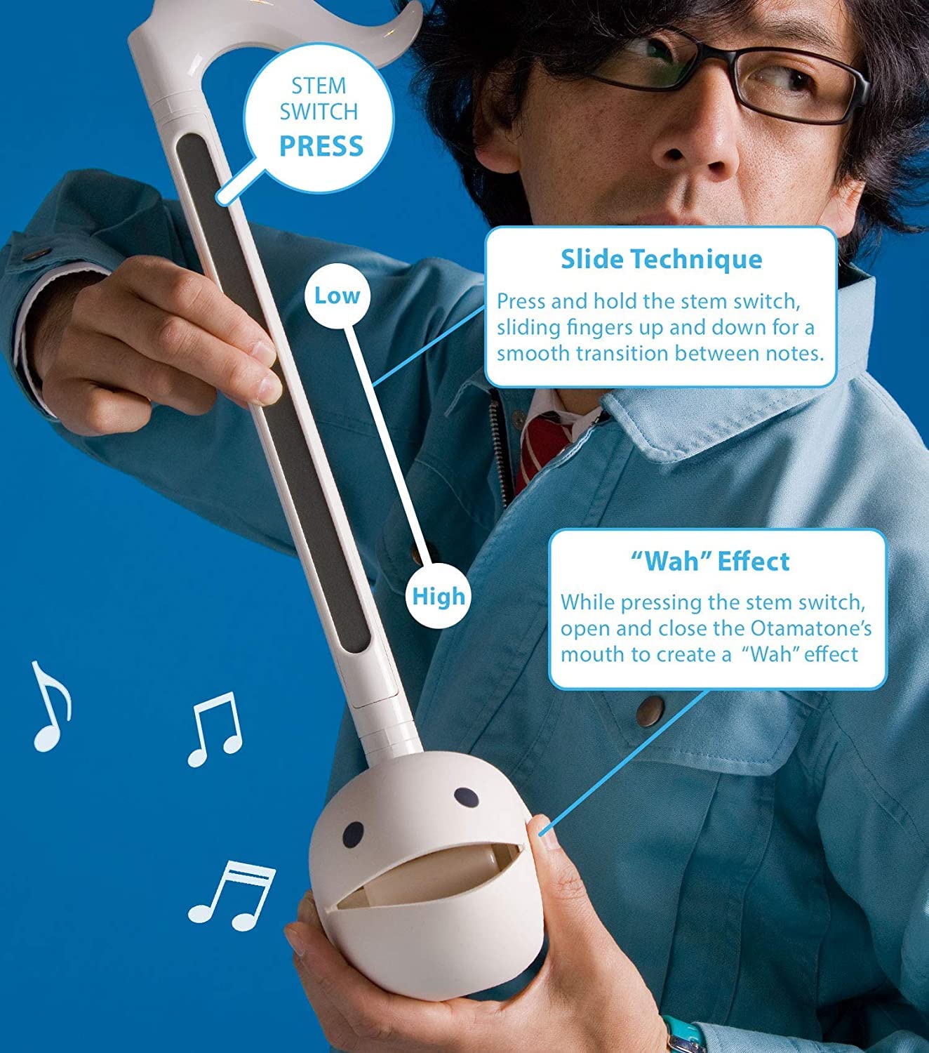 Otamatone Deluxe [English Manual] Electronic Musical Instrument Synthesizer from Japan by Cube/Maywa Denki, White