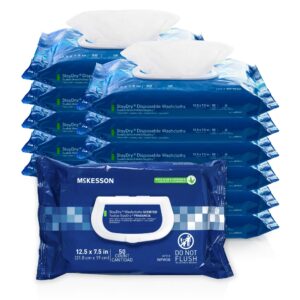 McKesson StayDry Disposable Wipe 12 Pack, 600 Washcloths - Large Adult Body and Incontinence Washcloths with Aloe and Vitamin E, Alcohol-Free, 50 Wipes Per Pack