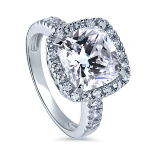 berricle sterling silver halo wedding engagement rings cushion cut cubic zirconia cz statement cocktail ring for women, rhodium plated size 5.5