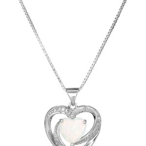 Amazon Essentials womens Sterling Silver Created Opal and White Sapphire Open Heart Pendant Necklace, 18" (previously Amazon Collection)