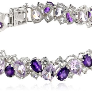 Amazon Essentials Sterling Silver Genuine Amethyst and White Topaz Tonal Gemstone Bracelet, 7.25" (previously Amazon Collection)