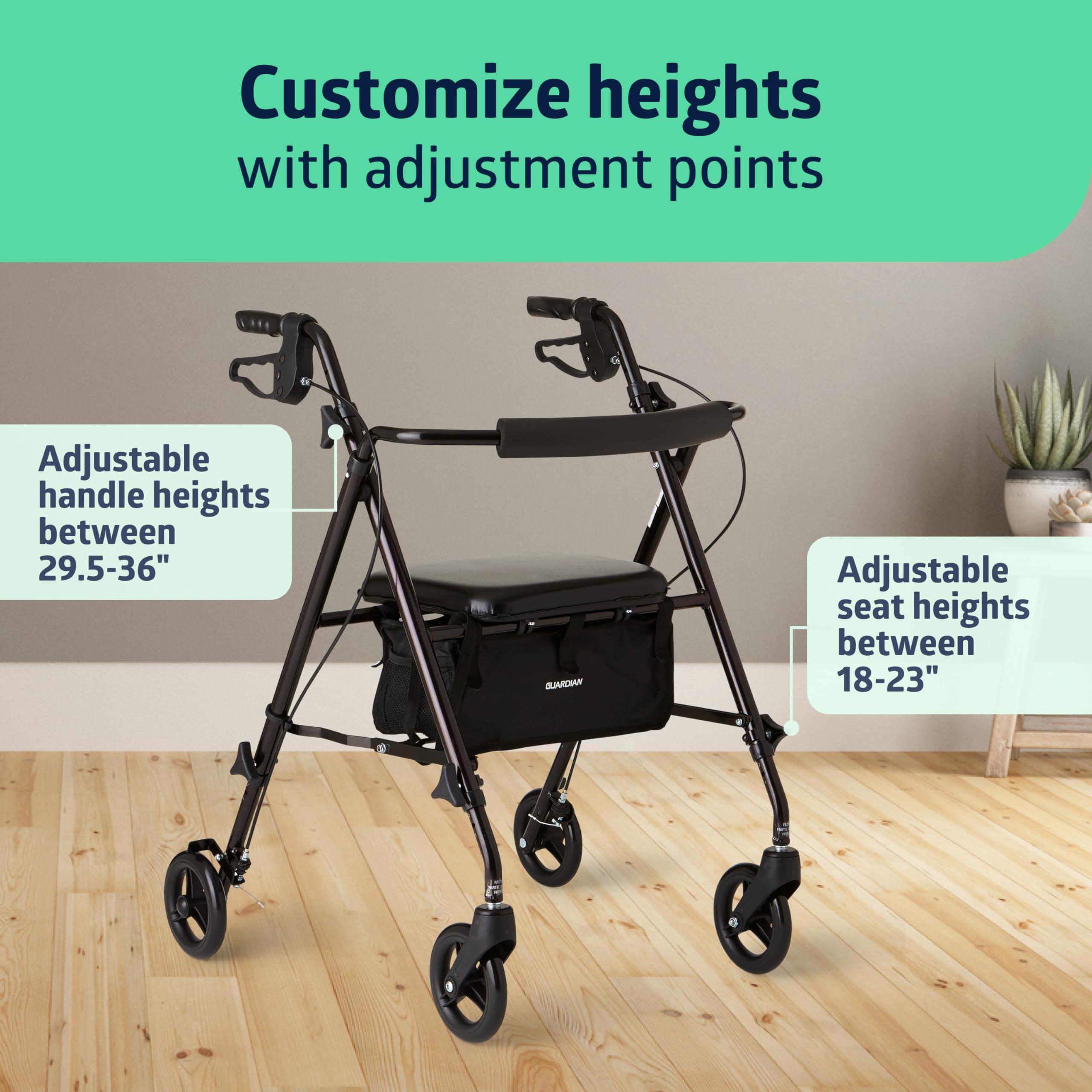 Medline Superlight Folding Aluminum Mobility Rollator Walker, Black, 250 lb. Weight Capacity, 6" Wheels, Adjustable Arms and Seat, Foldable Rolling Walker for Seniors