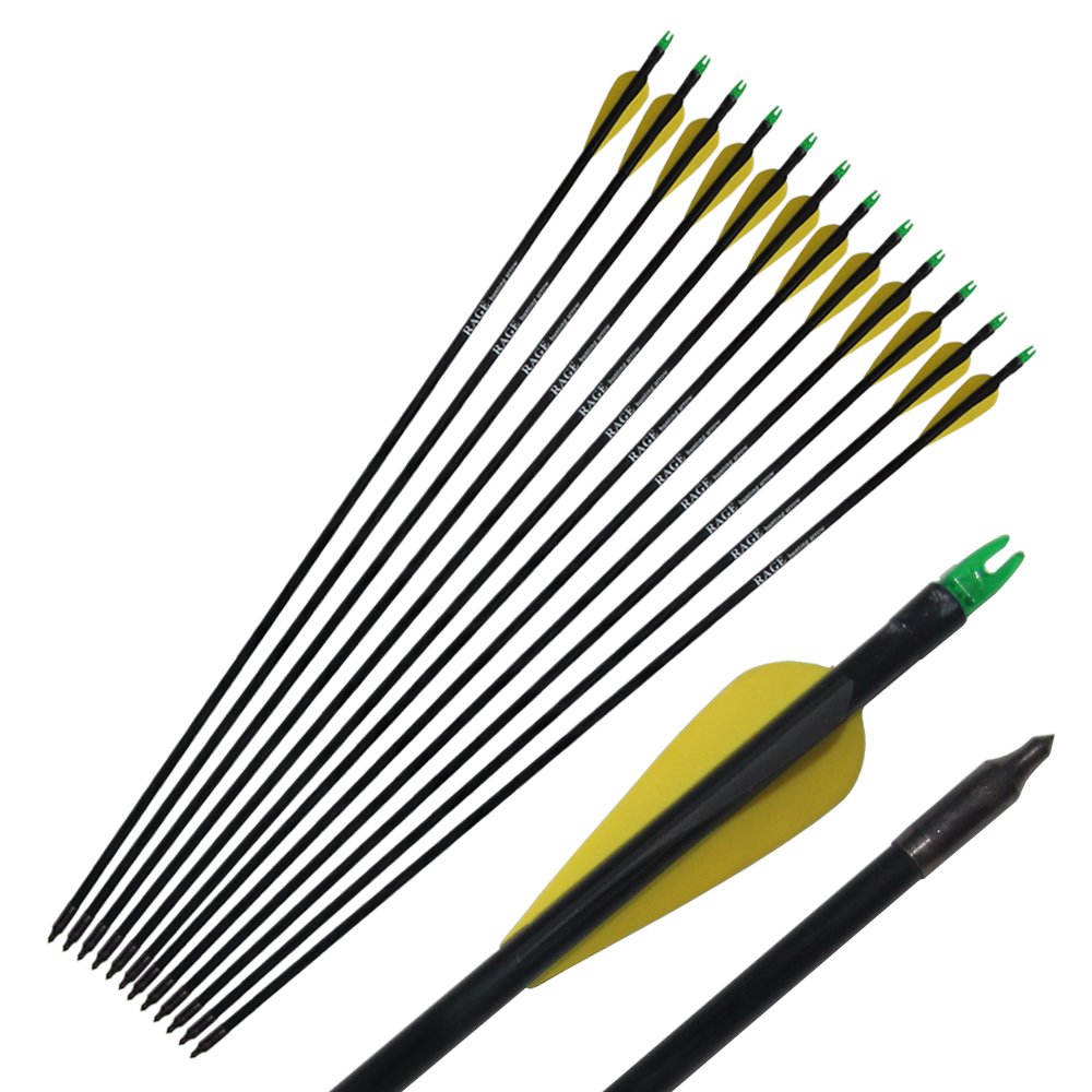 e5e10 12Pcs Fiberglass Arrows 31" Target Practice Arrows with Black and Yellow Fletches Unchangeable Sealed Tips for Recurve and Compound Bow Hunting Gift