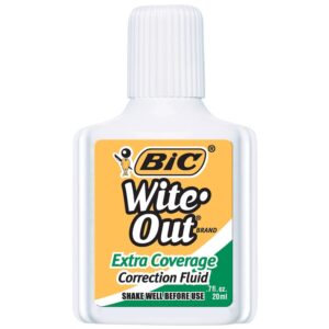 BIC Wofec12we Wite-Out Extra Coverage Correction Fluid, 20 Ml Bottle, White, 1/Dozen (Bicwofec12we)