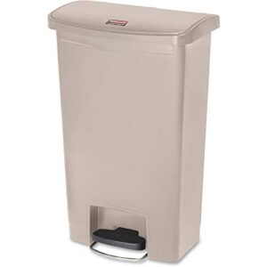 rubbermaid commercial products 1883458 streamline slim step-on plastic trash garbage can, 13 gallon, beige