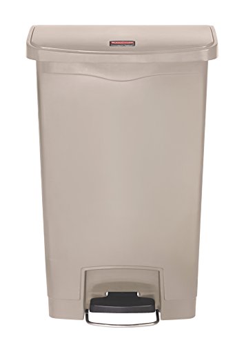 Rubbermaid Commercial Products 1883458 Streamline Slim Step-On Plastic Trash Garbage Can, 13 Gallon, Beige