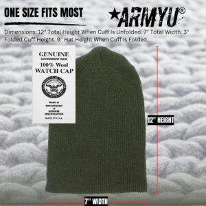 ARMYU Military Genuine GI Watch Cap Warm Winter USN Wool Beanie Solid Cuffed Army Hat (Black)