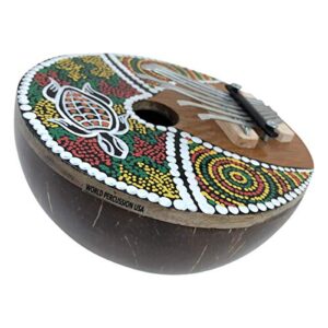 kalimba thumb piano - 7 keys - tunable - coconut shell - sea turtle design by world percussion usa (tm)