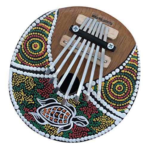 Kalimba Thumb Piano - 7 keys - Tunable - Coconut Shell - Sea Turtle Design by World Percussion USA (TM)