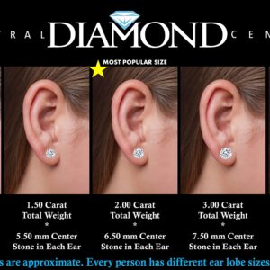 Central Diamond Center 14K Solid Gold Post & Sterling Silver 4 Prong CZ Stud Earrings - Platinum Plated - 5.50mm - 1.50cttw