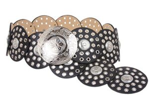 women's 3 1/2" (90 mm) wide boho disc concho leather belt, black | m - 42" (107 cm) end-to-end