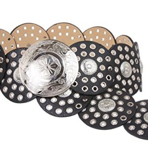 Women's 3 1/2" (90 mm) Wide Boho Disc Concho Leather Belt, Black | m - 42" (107 cm) end-to-end