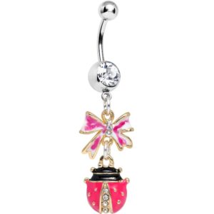 body candy clear gift of a pink ladybug dangle belly ring