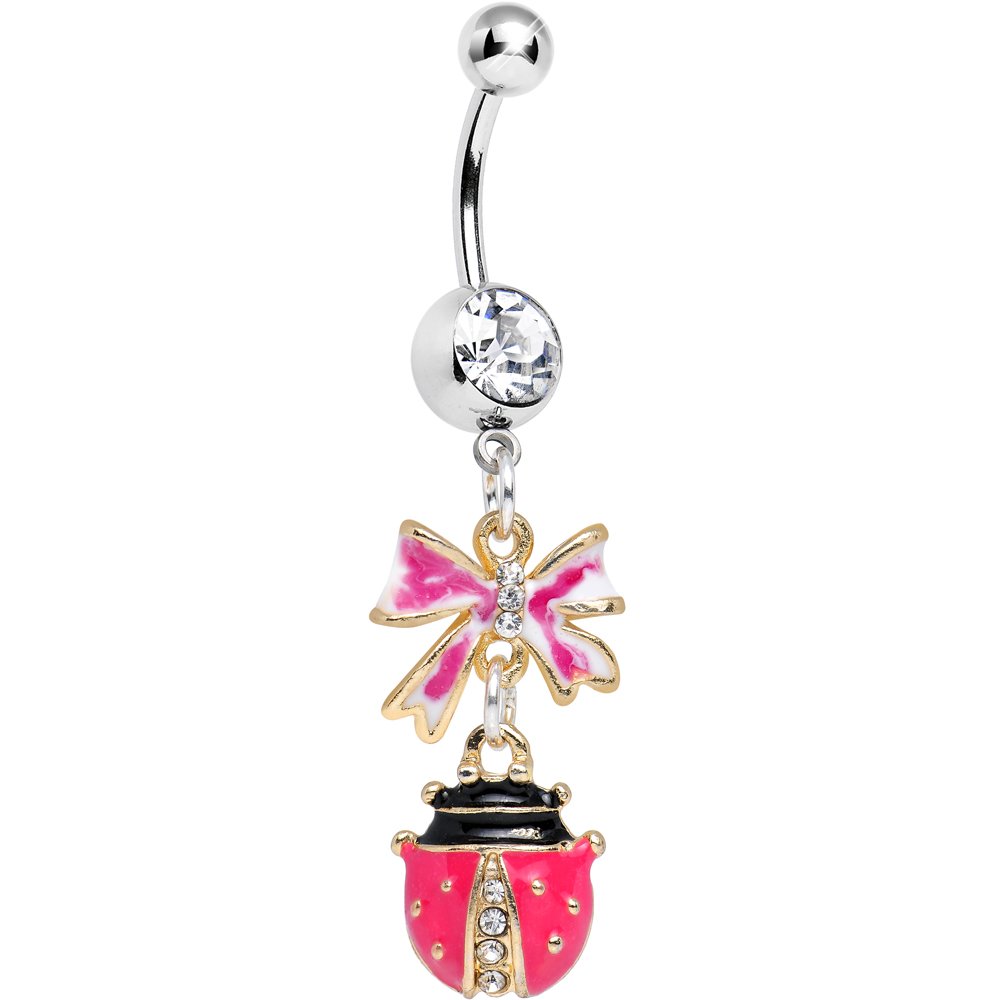 Body Candy Clear Gift of a Pink Ladybug Dangle Belly Ring