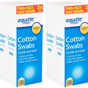 Equate Cotton Swabs Twin Pack, 1000 Count - 2 Pack (for Ears, Beauty, Makeup, Babies, Dogs, Pets, and More). Includes 2000 Count Total (4x 500 Count = 2000 Total).