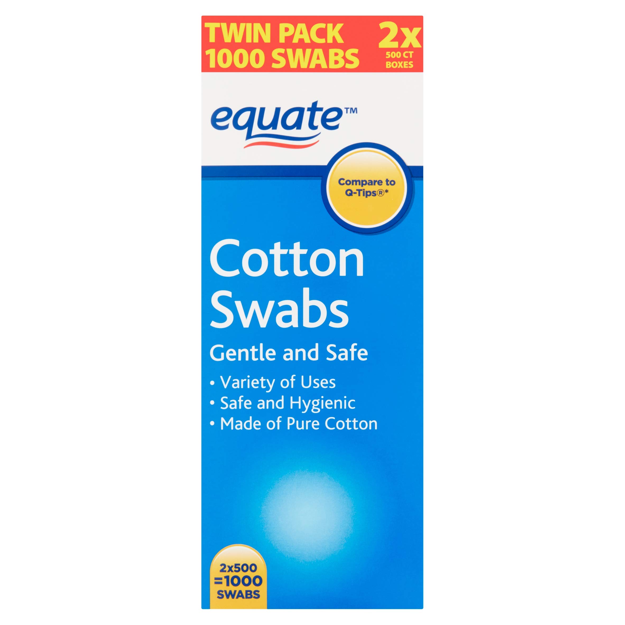 Equate Cotton Swabs Twin Pack, 1000 Count - 2 Pack (for Ears, Beauty, Makeup, Babies, Dogs, Pets, and More). Includes 2000 Count Total (4x 500 Count = 2000 Total).