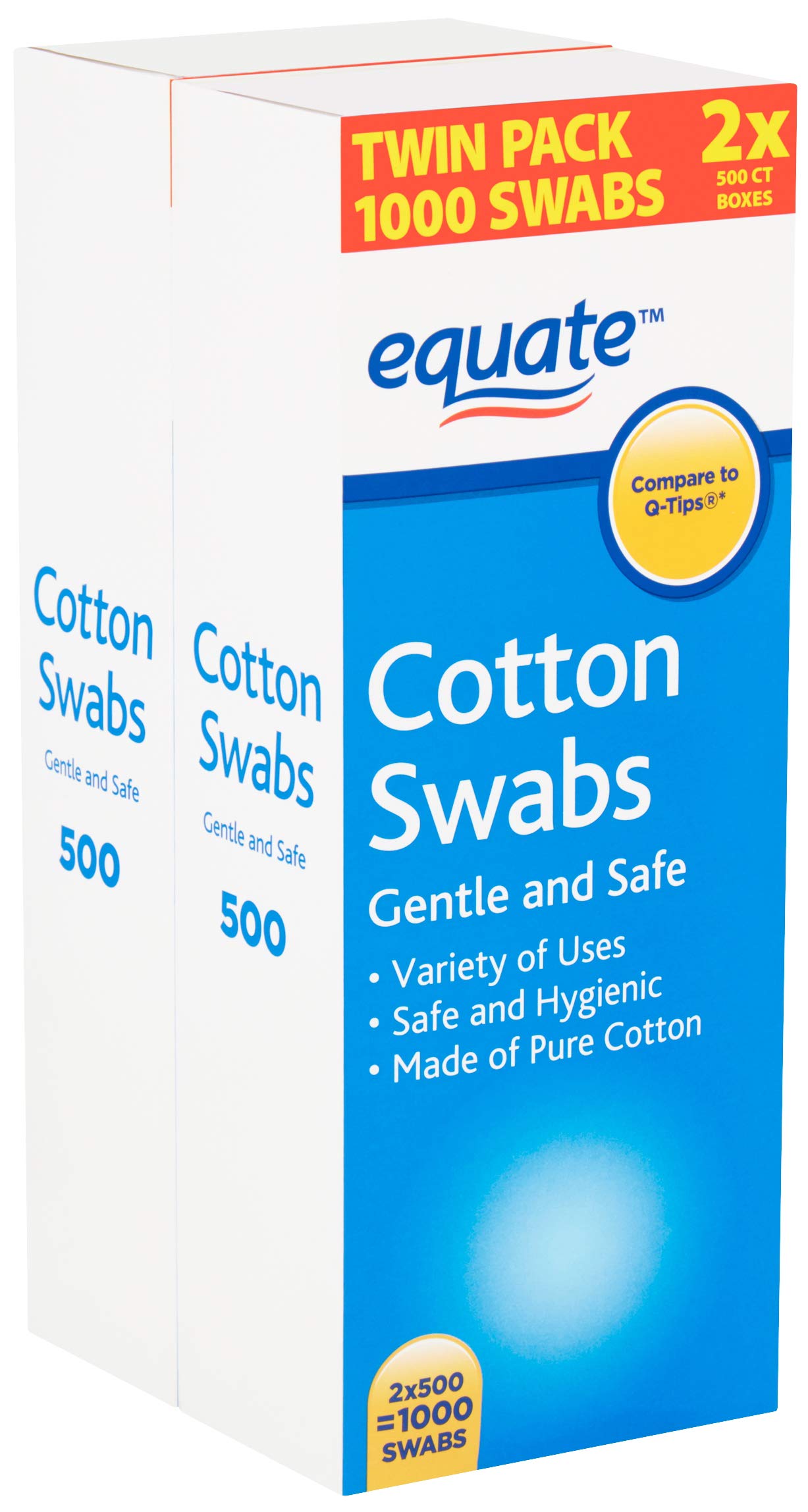 Equate Cotton Swabs Twin Pack, 1000 Count - 2 Pack (for Ears, Beauty, Makeup, Babies, Dogs, Pets, and More). Includes 2000 Count Total (4x 500 Count = 2000 Total).