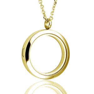 bg247 stainless steel 30mm glass floating memory living locket circle necklace (gold circle, no stone)