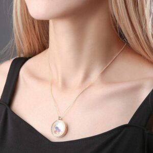 BG247 Stainless Steel 30mm Glass Floating Memory Living Locket Circle Necklace (Gold Circle, No Stone)