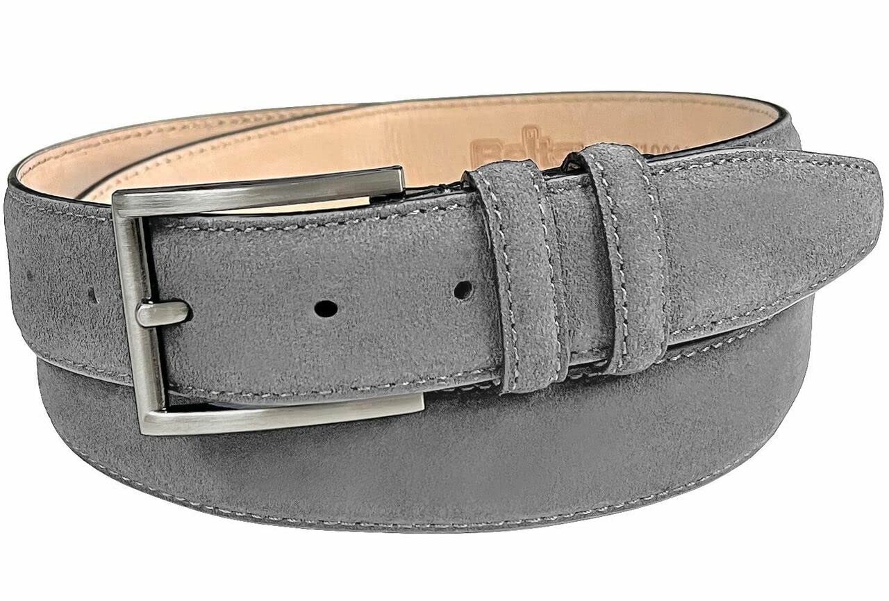 19000 Men's Suede Belt Genuine Leather Casual Dress Belt 1-3/8"(35mm) Wide (Gray, 34)