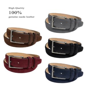 19000 Men's Suede Belt Genuine Leather Casual Dress Belt 1-3/8"(35mm) Wide (Gray, 34)