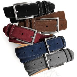 19000 Men's Suede Belt Genuine Leather Casual Dress Belt 1-3/8"(35mm) Wide (Gray, 34)