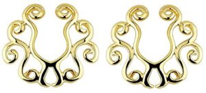 body accentz nipple rings non pierce non-piercing clip on gold plate tribal floral pair