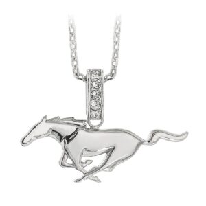 ford mustang galloping pony necklace with clear crystals