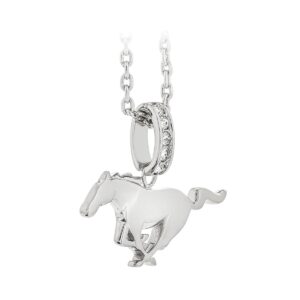 Ford Mustang Galloping Pony Necklace with Clear Crystals