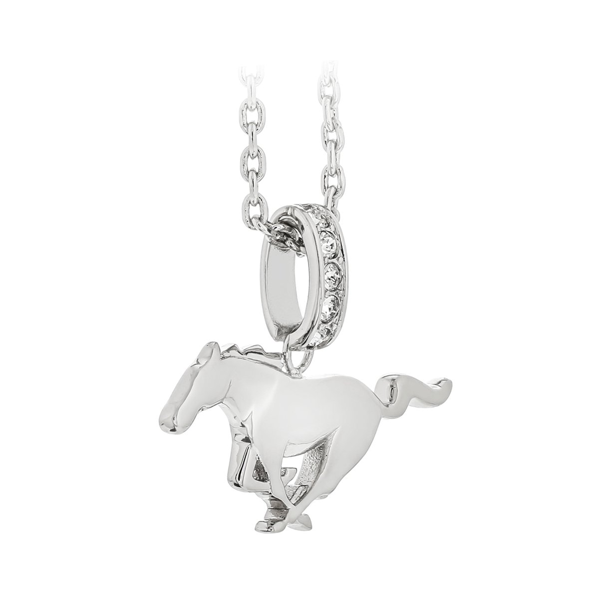 Ford Mustang Galloping Pony Necklace with Clear Crystals