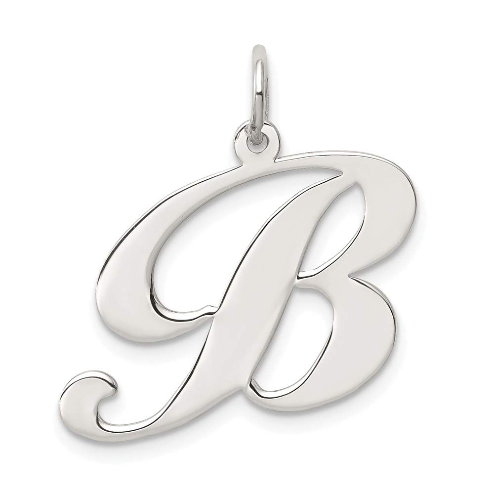 Solid 925 Sterling Silver Pendant Large Fancy Script Initial Letter B Charm (21mm x 24mm)