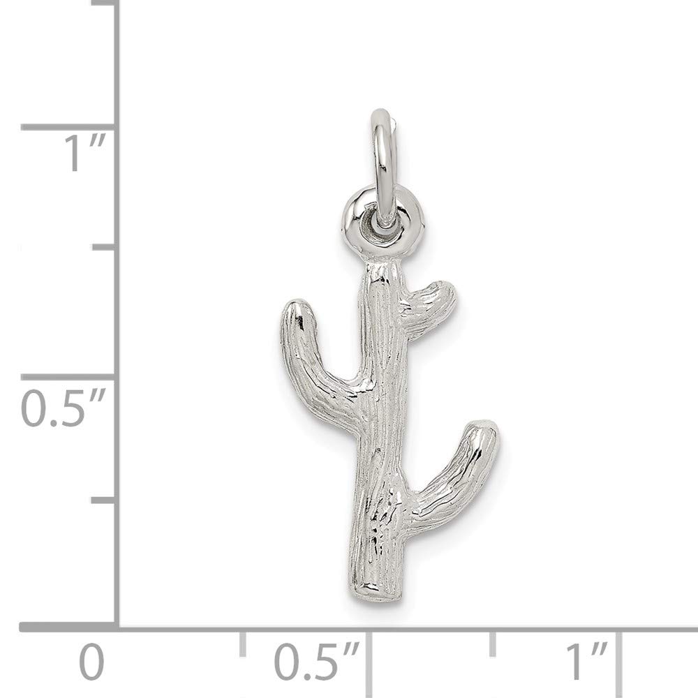 Solid 925 Sterling Silver Pendant Cactus Charm (21mm x 12mm)