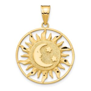 solid 14k yellow gold polished sun with moon & star charm pendant (31mm x 22mm)