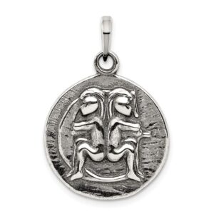 solid 925 sterling silver polished antique finish gemini horoscope pendant (23mm height x 19mm width)