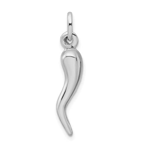 Solid 925 Sterling Silver Pendant Italian Horn Chilli Pepper Charm (30mm x 6mm)