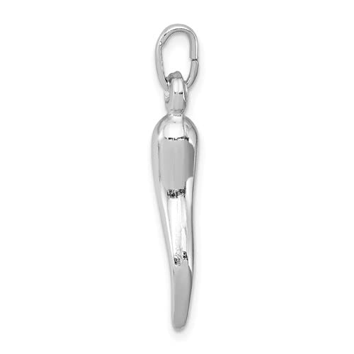 Solid 925 Sterling Silver Pendant Italian Horn Chilli Pepper Charm (30mm x 6mm)