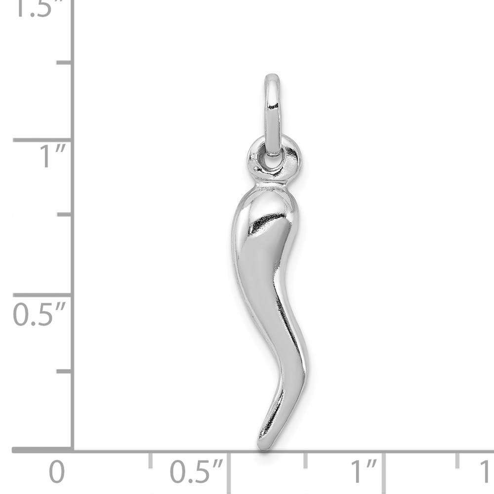 Solid 925 Sterling Silver Pendant Italian Horn Chilli Pepper Charm (30mm x 6mm)