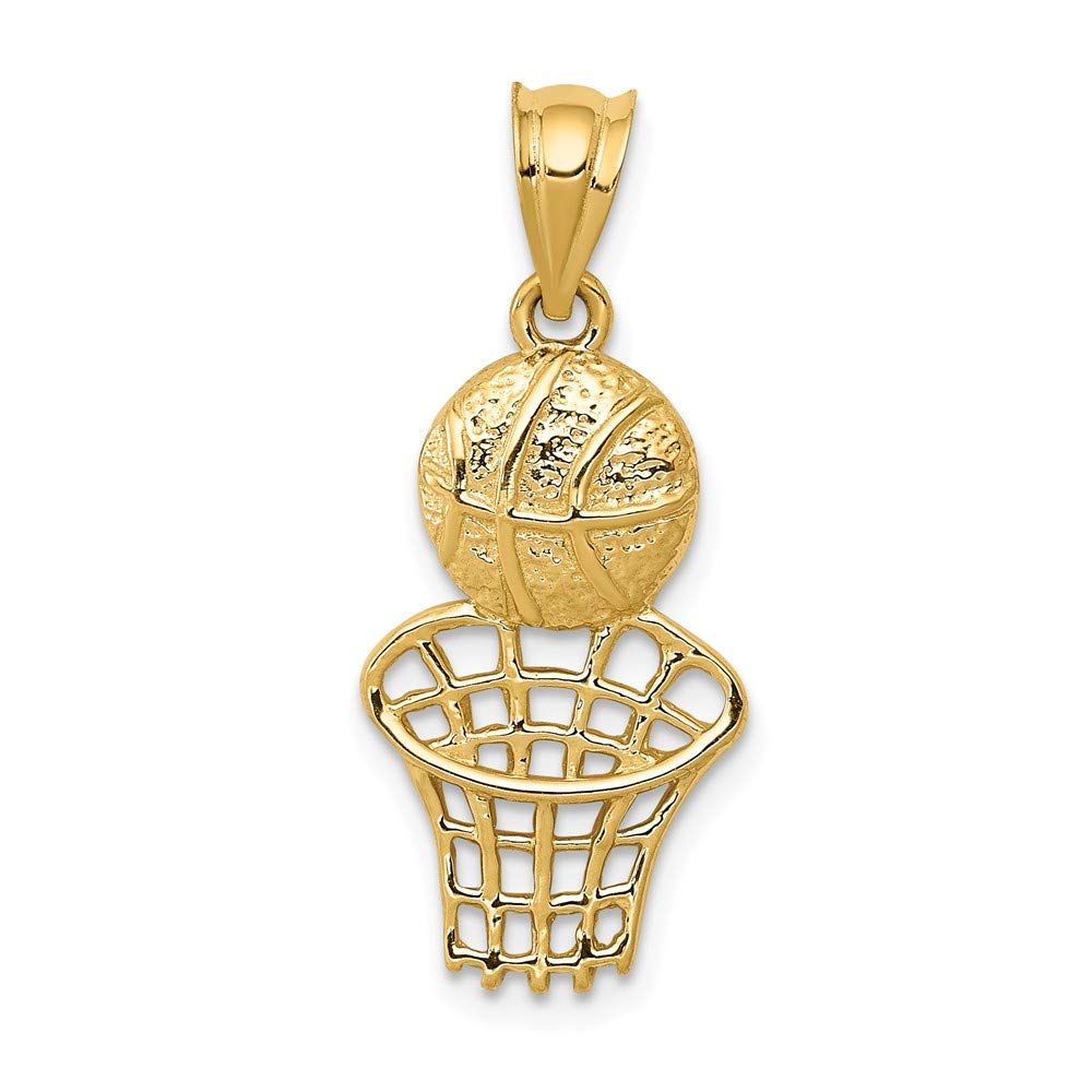 Solid 14k Yellow Gold Basketball & Net Charm Pendant (27mm x 11mm)