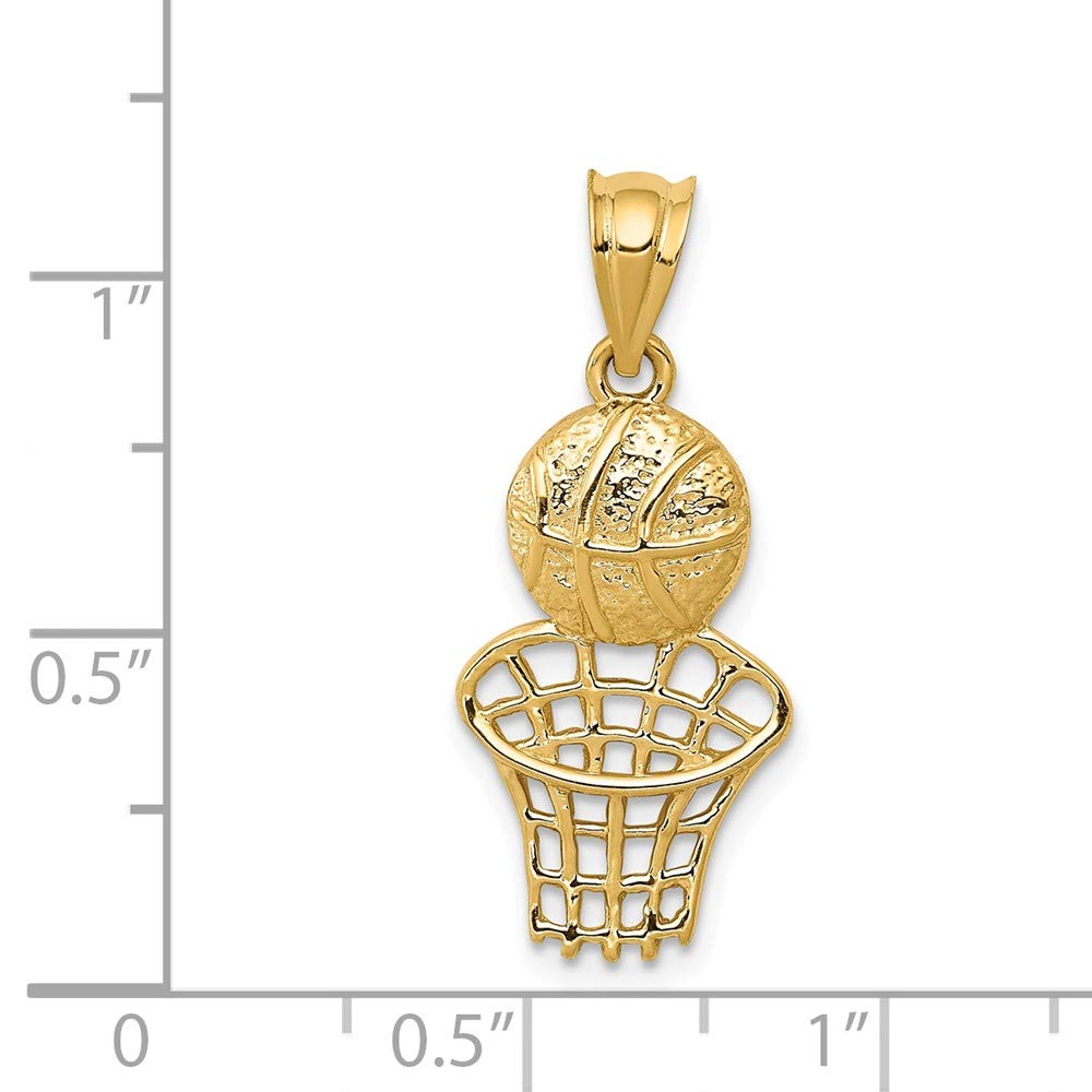 Solid 14k Yellow Gold Basketball & Net Charm Pendant (27mm x 11mm)