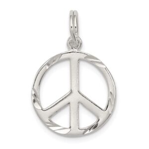 solid 925 sterling silver pendant diamond-cut peace sign symbol charm (22mm x 15mm)