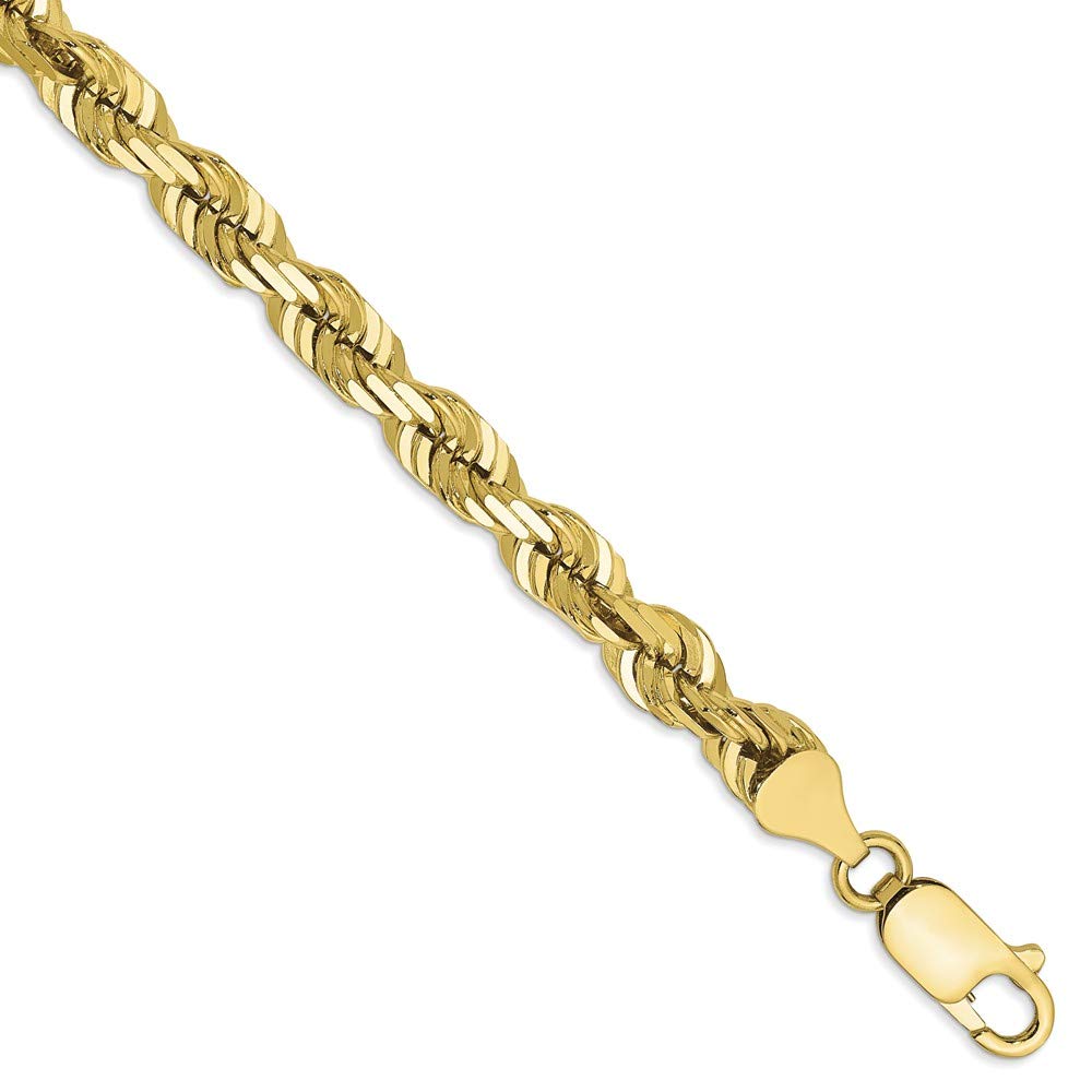 Sonia Jewels 10k Yellow Gold 6mm Hand Made Diamond Cut Rope Bracelet - with Secure Lobster Lock Clasp (or Anklet) 9"