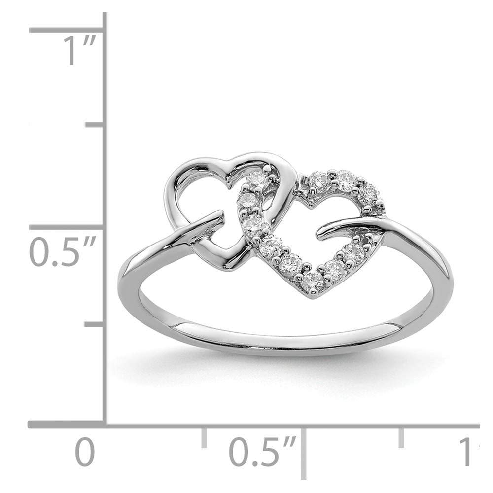 Solid 925 Sterling Silver Diamond Double Love Heart Engagement Wedding Ring (1/8 cttw) (2mm)