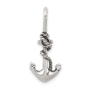 solid 925 sterling silver antiqued anchor and rope pendant (25mm x 11mm)