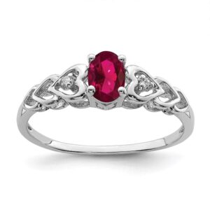 solid 925 sterling silver simulated birthstone created simulated ruby & diamond engagement wedding ring (.02 cttw.) (2mm)