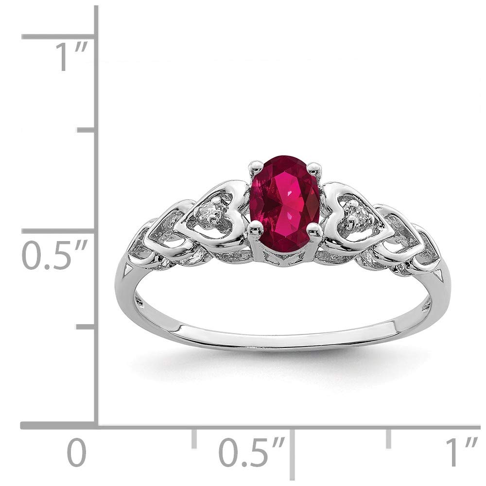 Solid 925 Sterling Silver Simulated Birthstone Created Simulated Ruby & Diamond Engagement Wedding Ring (.02 cttw.) (2mm)