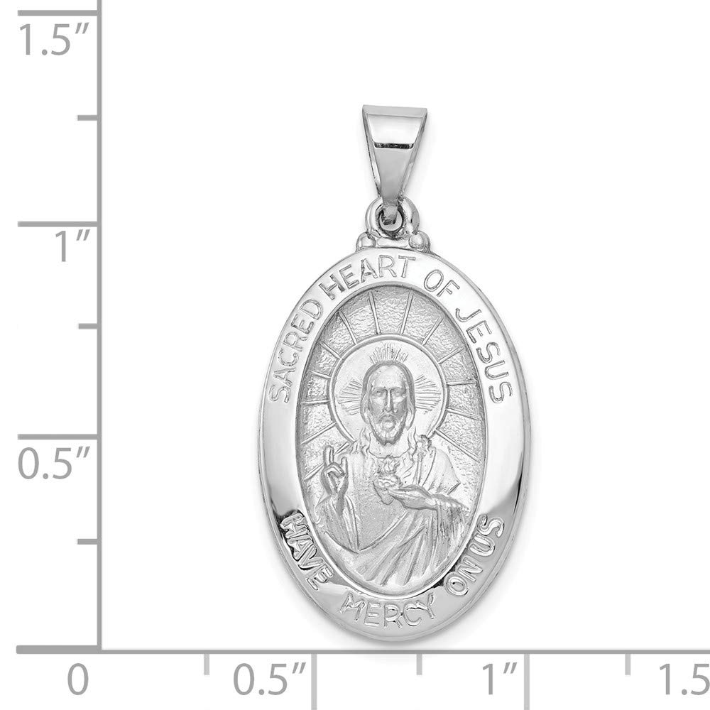 Solid 14k White Gold Polished and Satin Sacred Love Heart of Jesus Medal Pendant (27mm Height x 17mm Width)